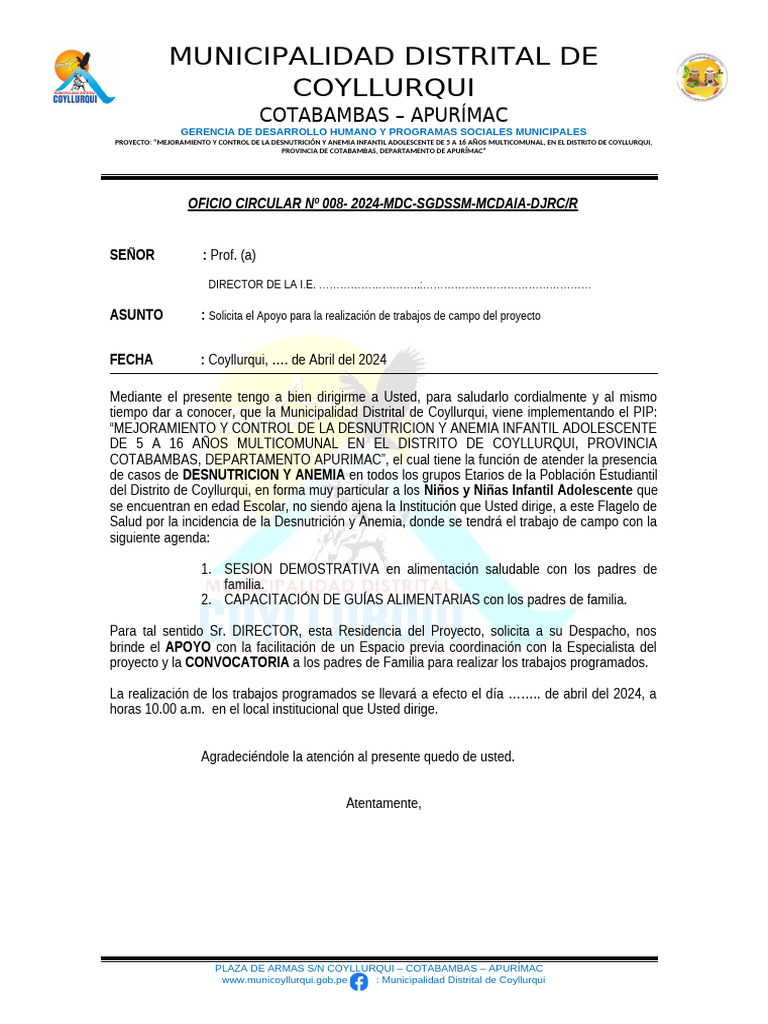 Oficio Circular #008-2020 | PDF