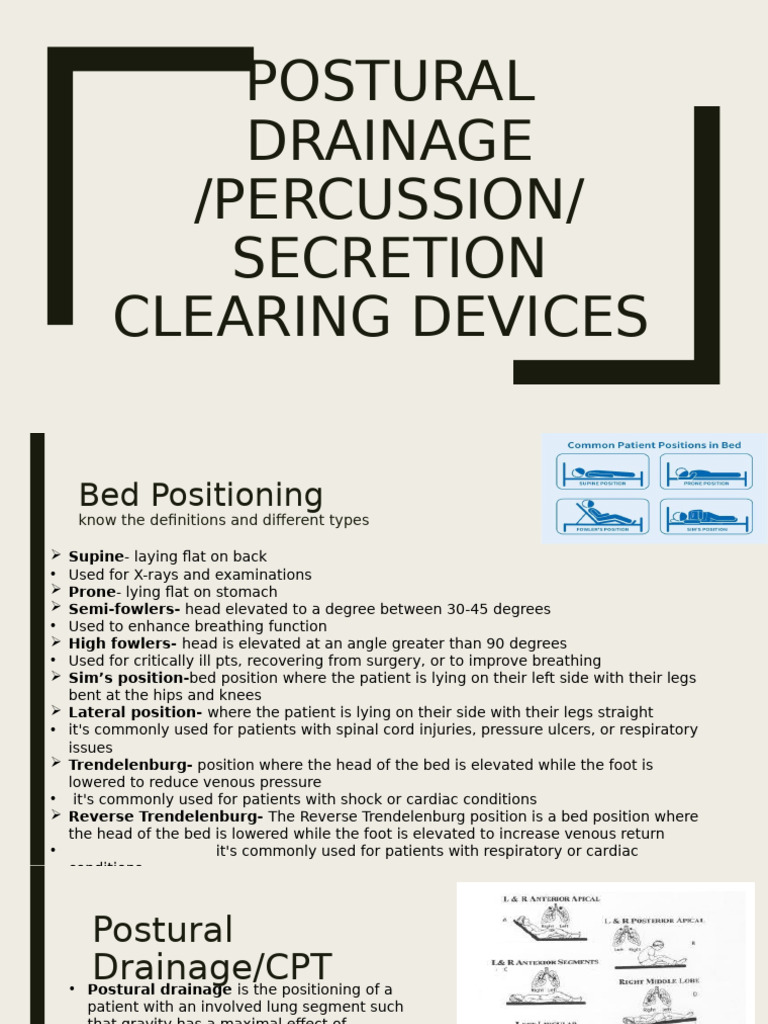 RCP 111 Postural Drainage-CPT - Bed Positioning | PDF | Lung ...