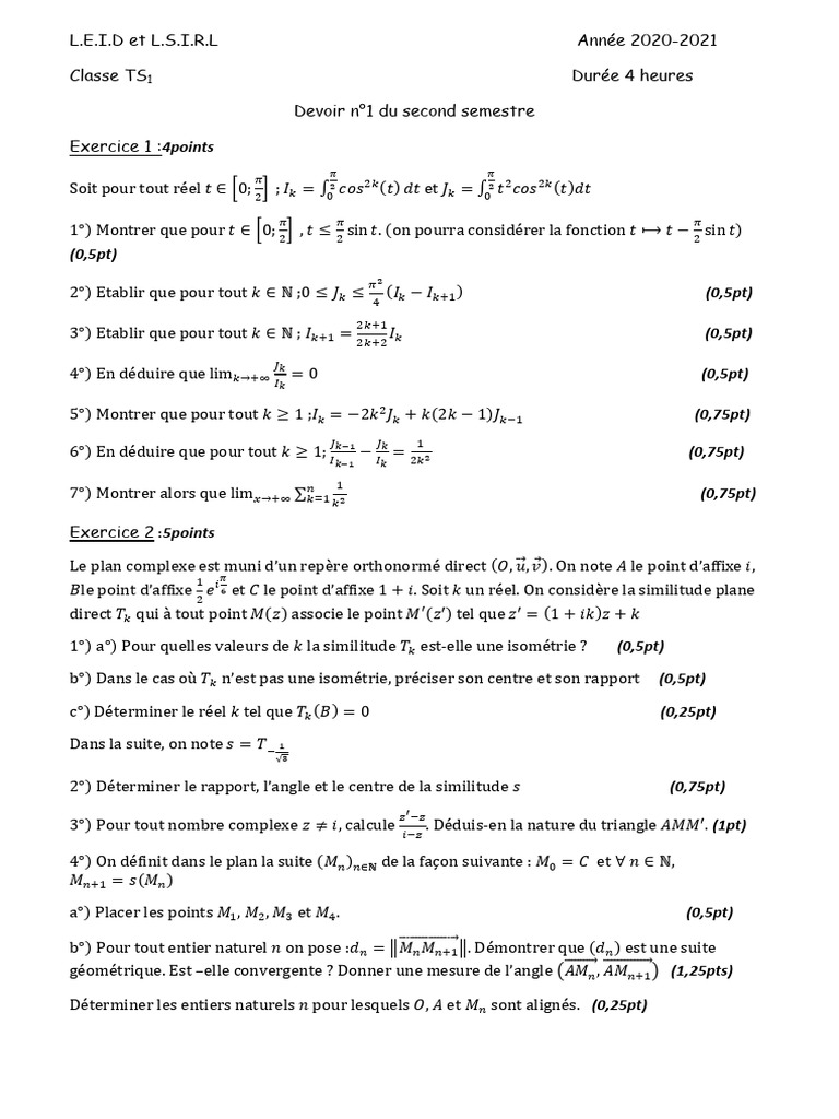 Devoir TS1 Avril 2021 Second Semestre | PDF