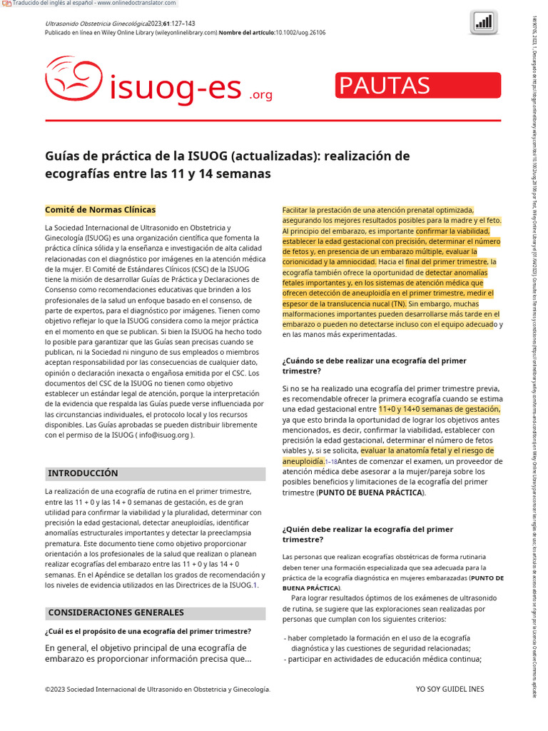 Isuog Primer Trimestre 11 - 14 Semanas 2023.en - Es | PDF