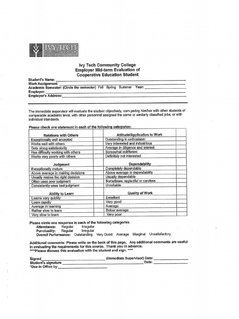AGRI 280 Employer Midterm Evaluation Form | PDF