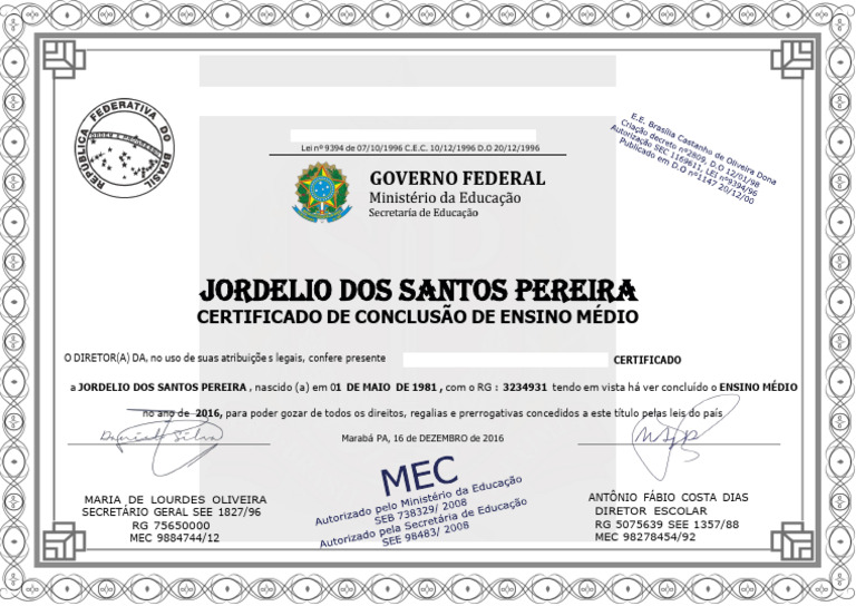 Diploma Ensino Medio Pdf