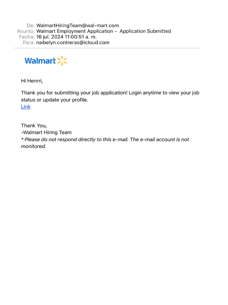Walmart Employment Application - Application Submitted | PDF