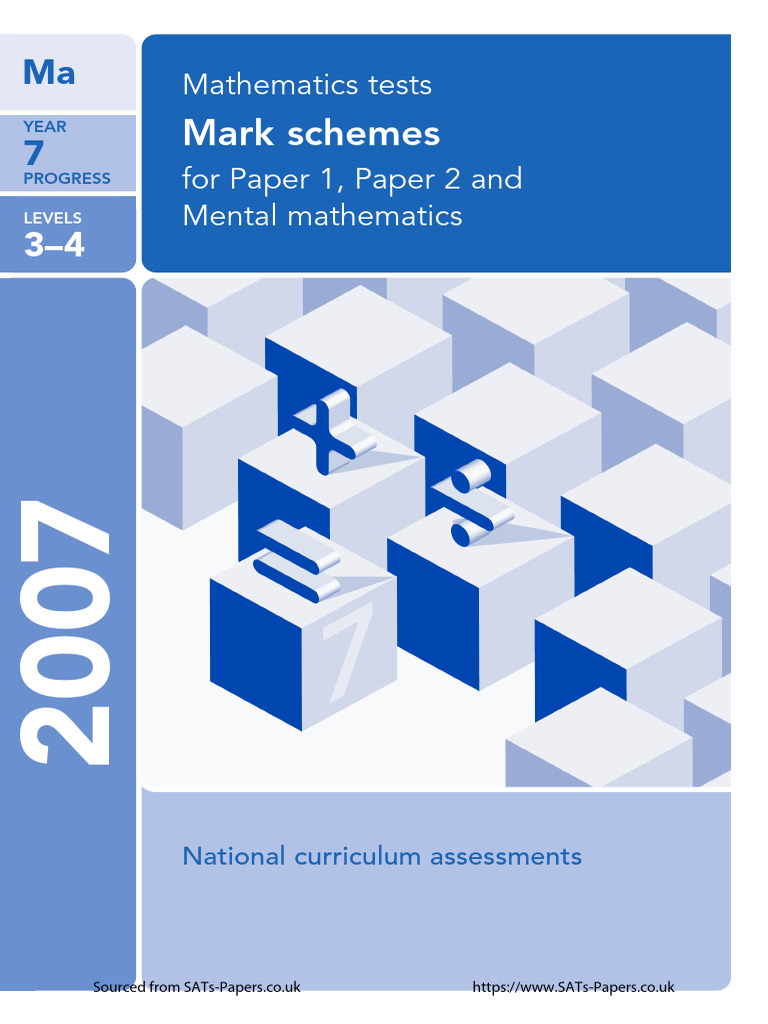 Year 7 Optional 2007 Mathematics Marking Scheme 1 | PDF | Algebra ...