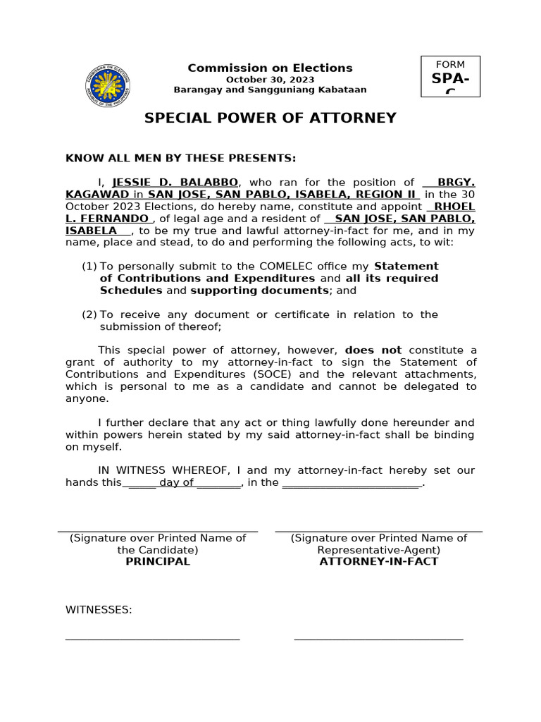 (SPA) Authority To Submit SOCE | PDF