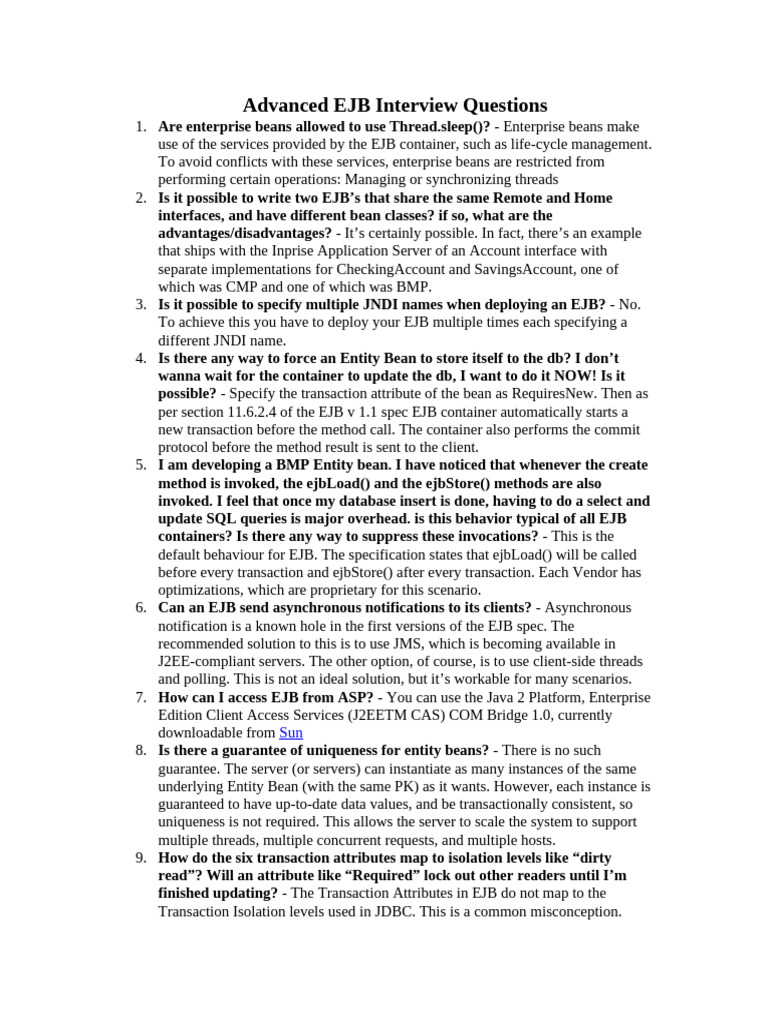 Advanced EJB Interview Questions | PDF