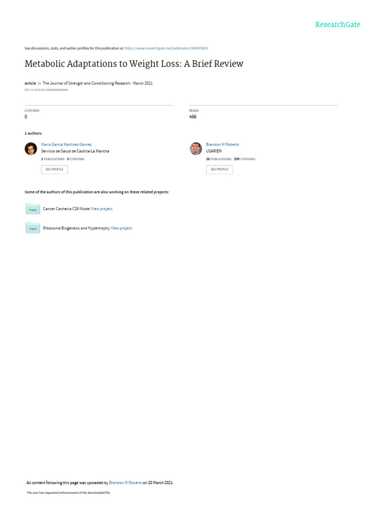 2021 Metabolic Adaptations To Weight Loss - A Brief Review | PDF ...