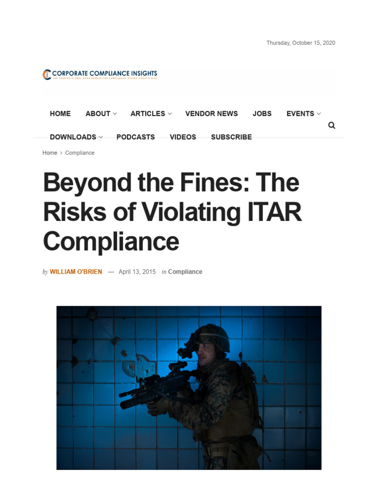 Beyond The Fines - The Risks of Violating ITAR Compliance - Corp | PDF