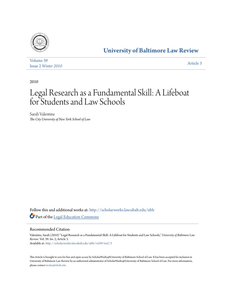 Legal Research As A Fundamental Skill A Lifeboat For Students and | PDF ...