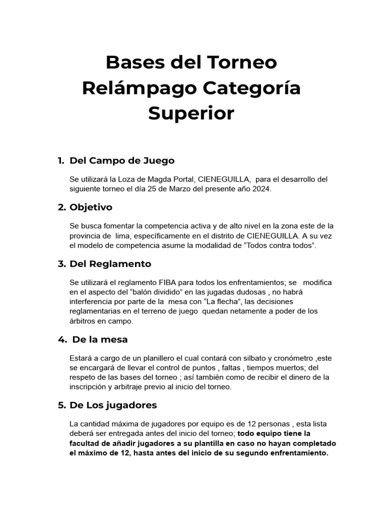 Bases del torneo Relampago marzo 2024 | PDF