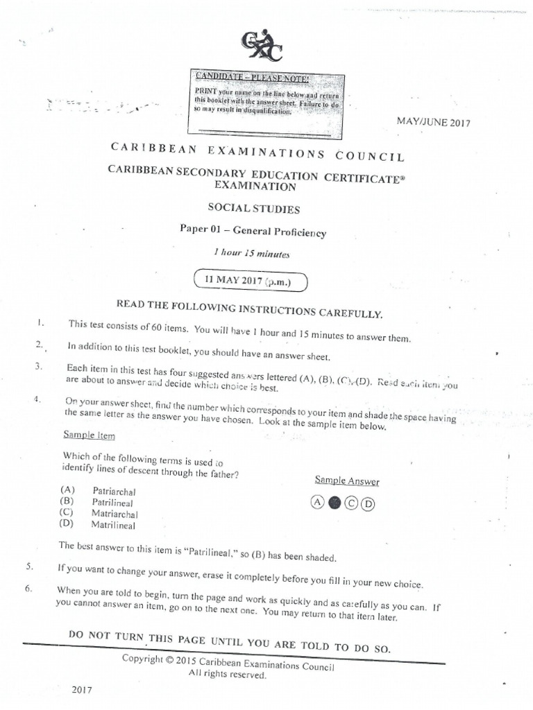 CSEC_Social_Studies_P1_2017 | PDF