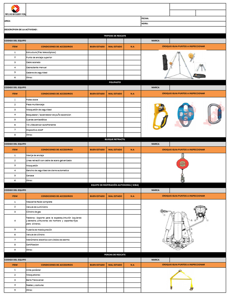 PIP-F-190 Check List Equipos de Rescate en Espacios Confinado Ver.01 | PDF