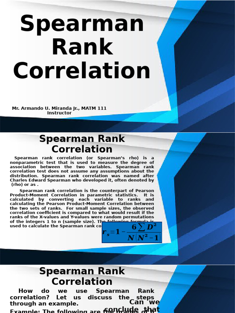 Week 11 Spearman Rank Correlation | PDF | Spearman's Rank Correlation ...