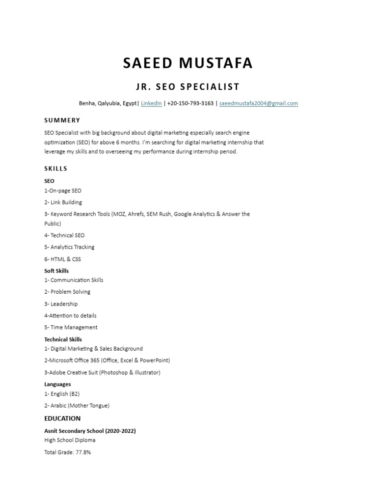Saeed Mustafa - Resume | PDF
