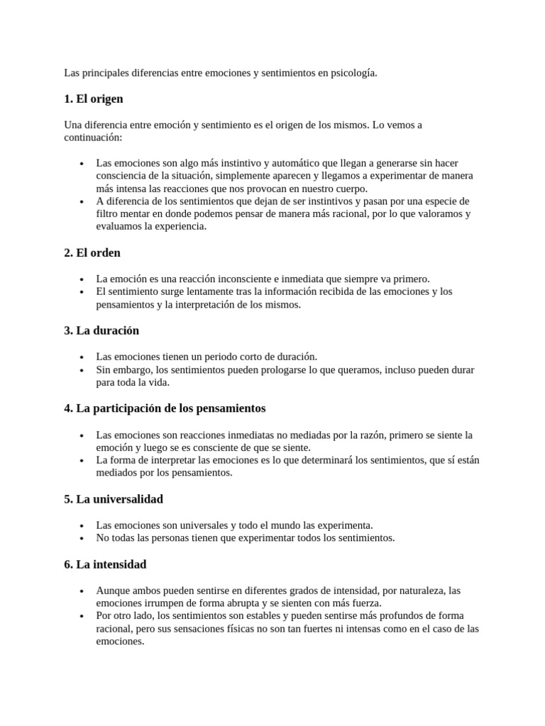 Las Principales Diferencias Entre Emociones y Sentimientos en Psicología | PDF