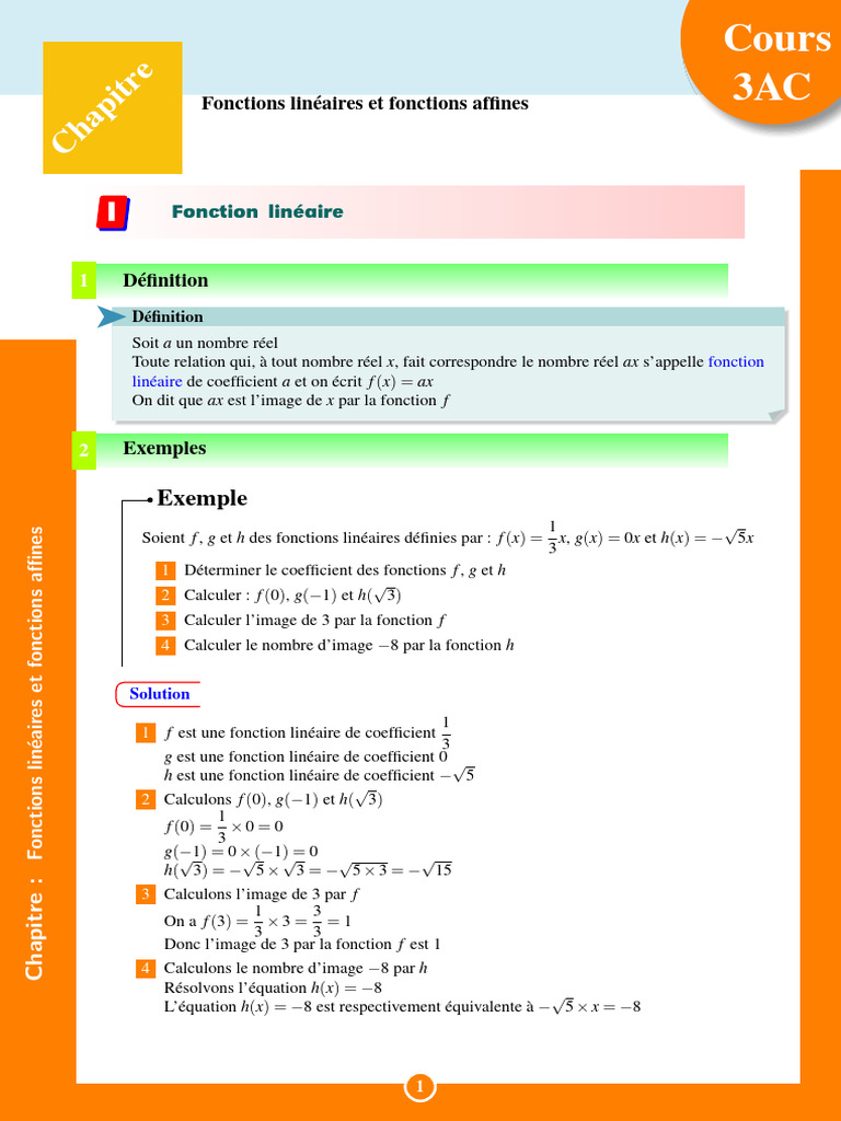15 Fonctions Lineaires Et Fonctions Affines Steinmaths | PDF