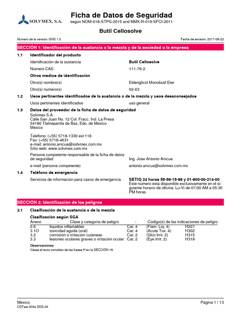 MSDS Butil Cellosolve | PDF