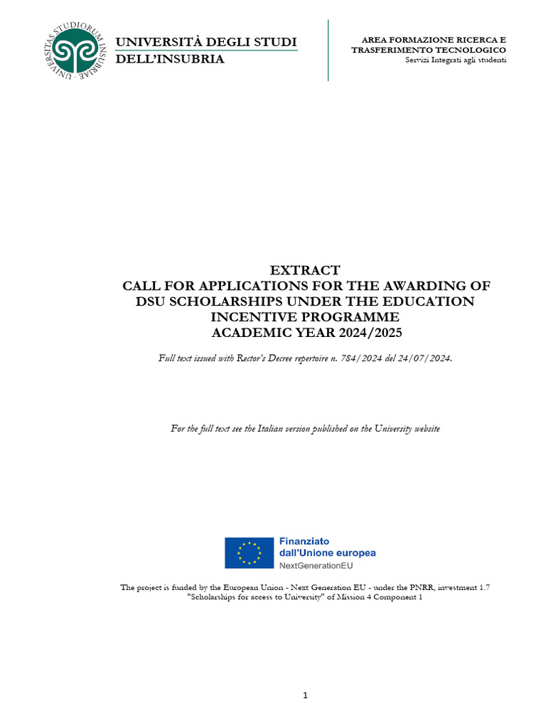 Extract - Call - For - DSU - Scholarship - 2024 - 25 | PDF
