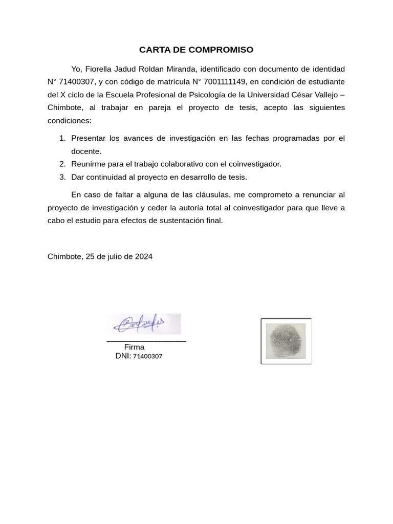 Carta de Compromiso | PDF