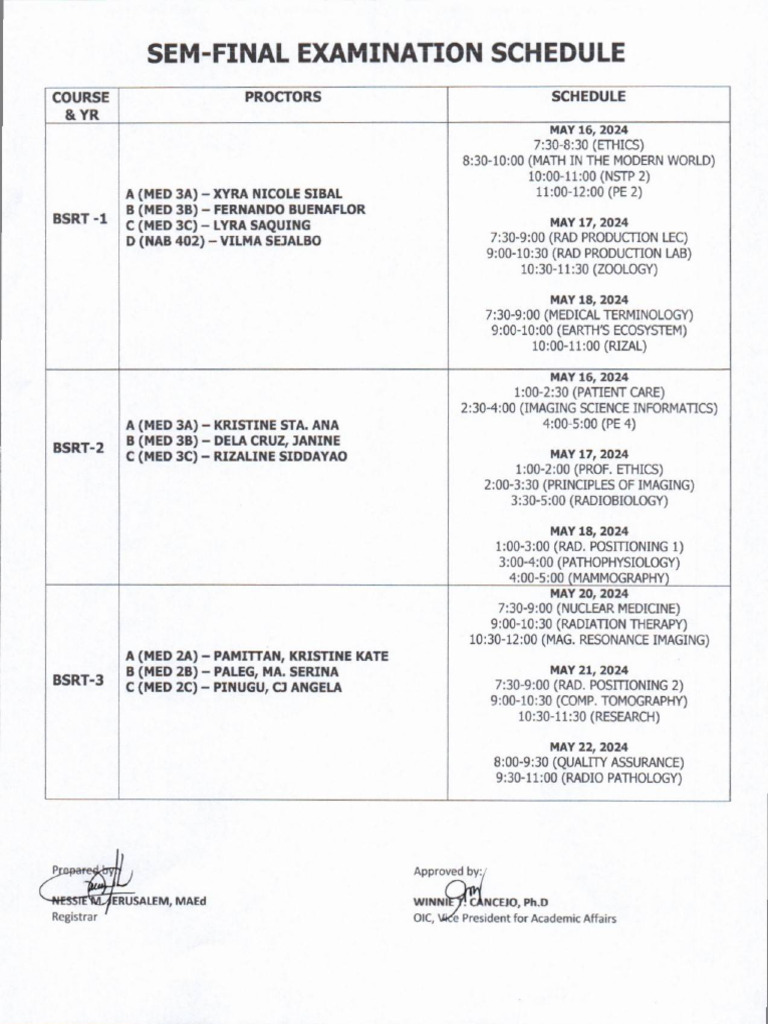 Semi Final Examination Schedule | PDF