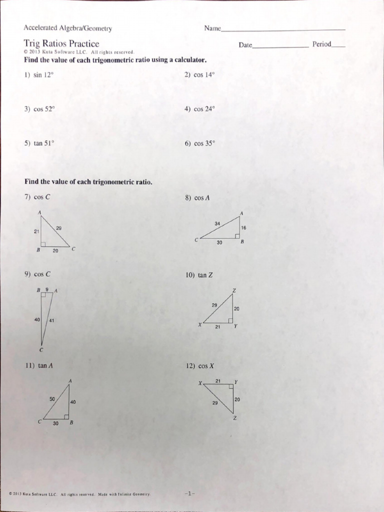Trig Ratio Practice | PDF