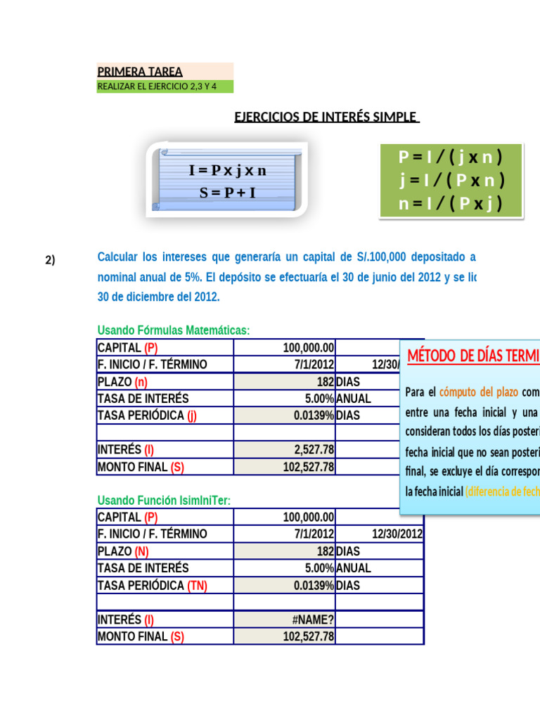 1ra Tarea - INTERES SIMPLE - EJERCICIOS | PDF