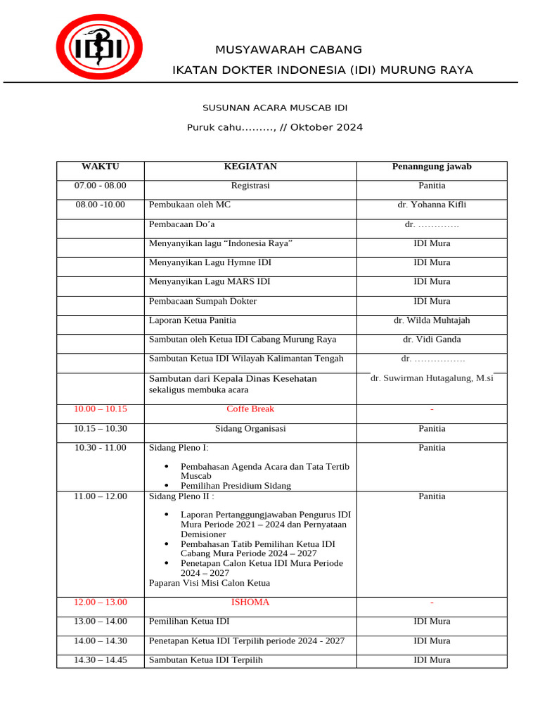 Draft Susunan Acara Muscab Idi | PDF