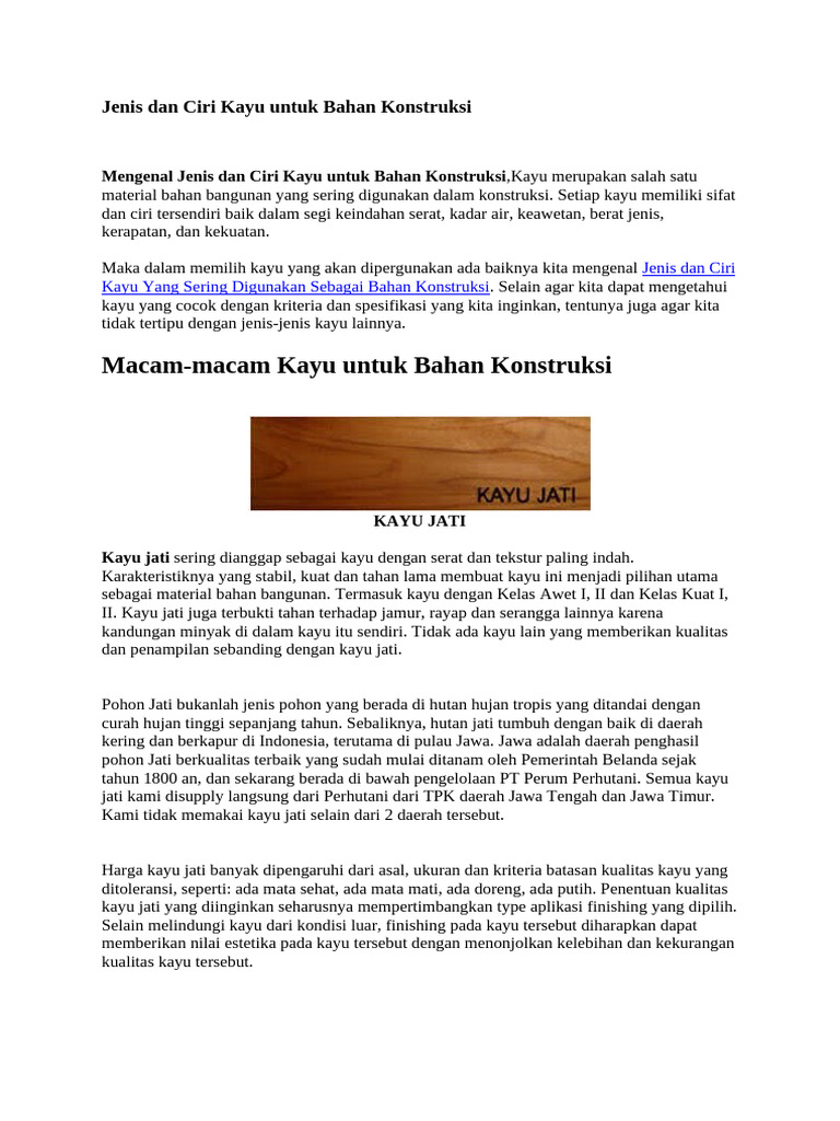 Jenis Dan Ciri Kayu Untuk Bahan Konstruksi | PDF