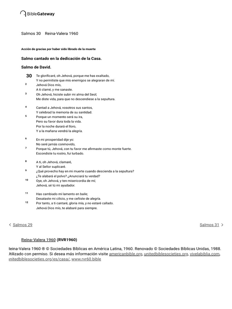 Salmos 30 RVR 1960 | PDF