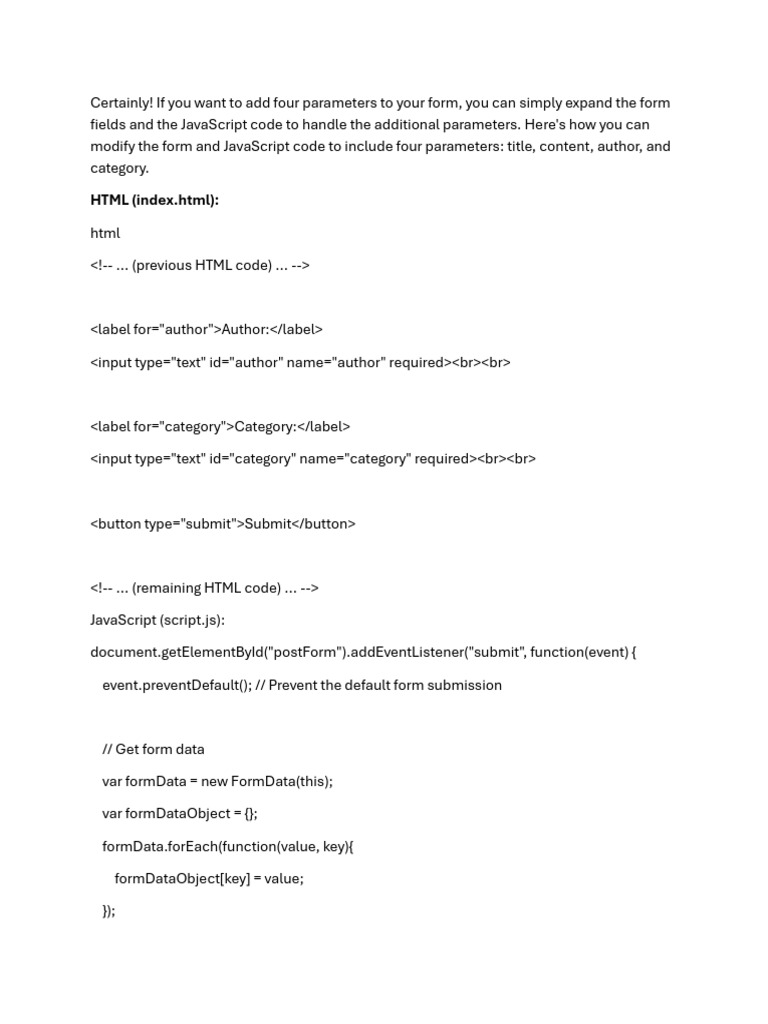 Creating JavaScript Form With 4 Parameters | PDF