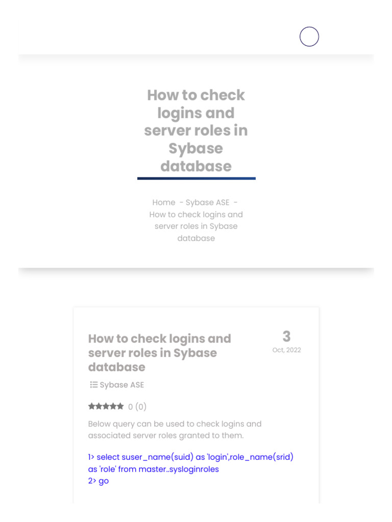 How To Check Logins And Server Roles In Sybase Database Dbalyfe Pdf