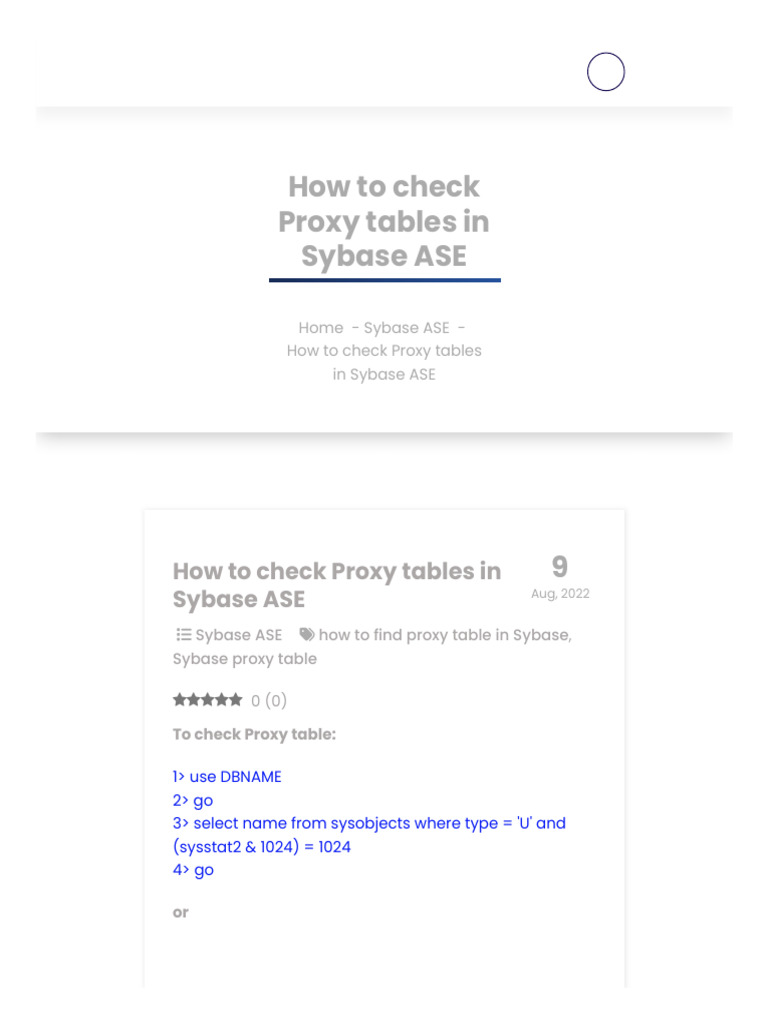 How To Check Proxy Tables in Sybase ASE - Dbalyfe | PDF