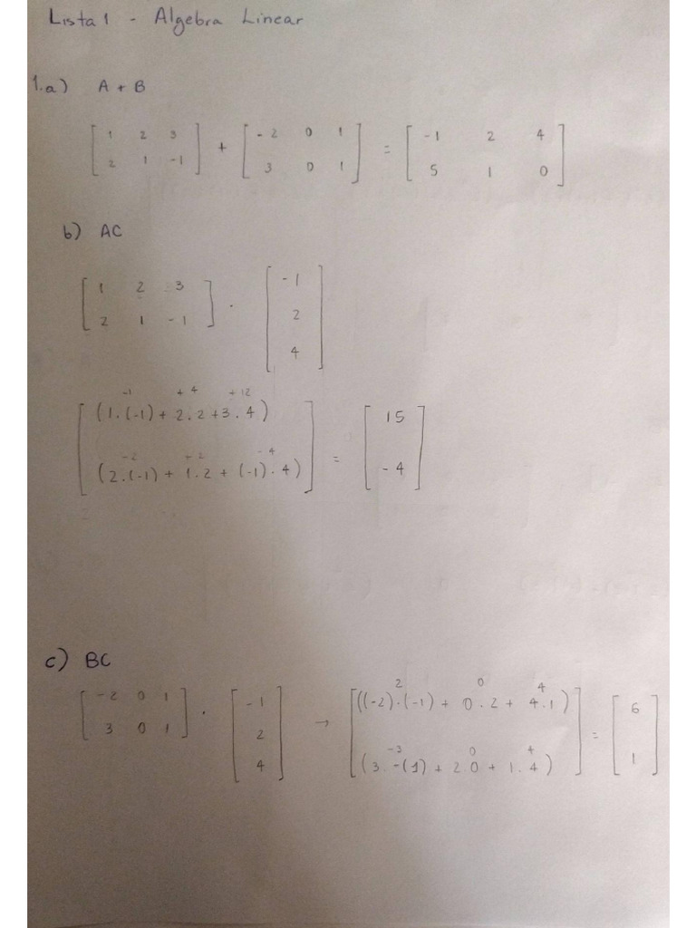Lista 1 - Algebra Linear | PDF