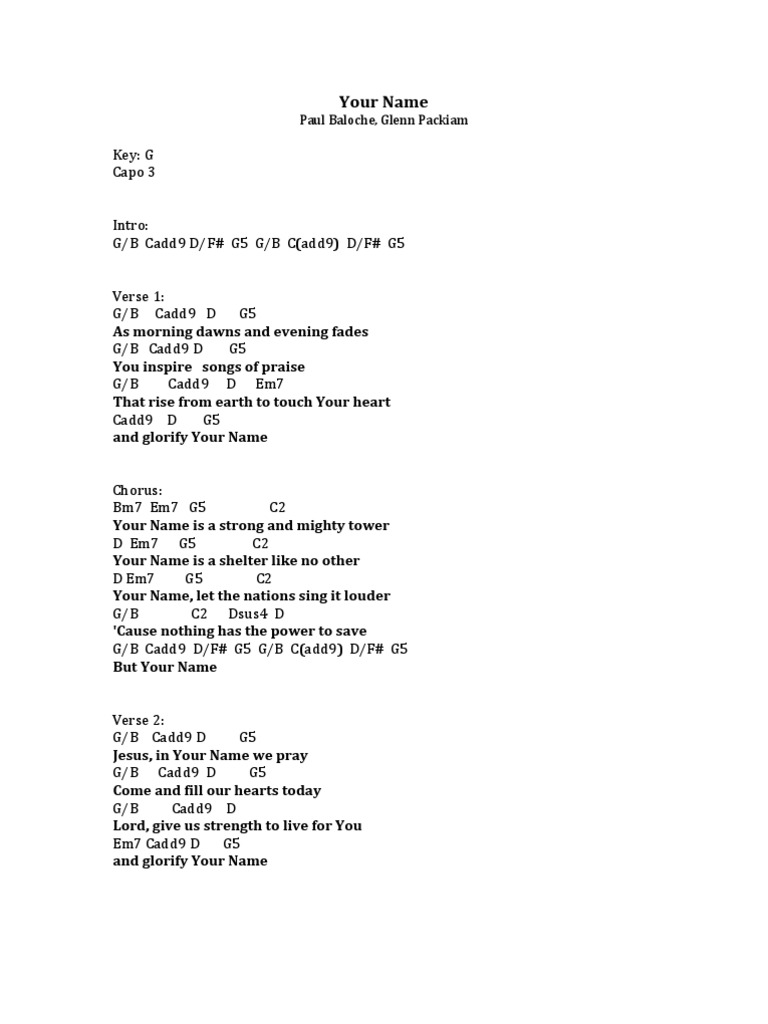 Your Name Worship Lyrics & Chords | PDF