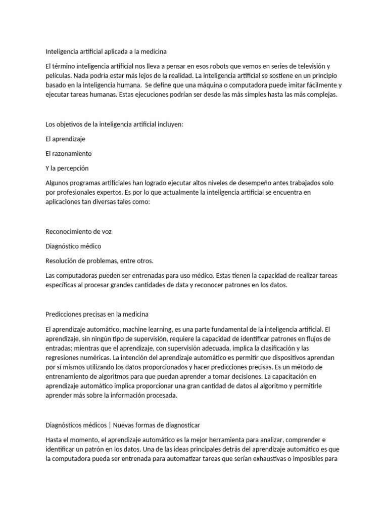 Inteligencia Artificial Aplicada A La Medicina | PDF Inteligencia Artificial Aplicada A La Medicina | PDF