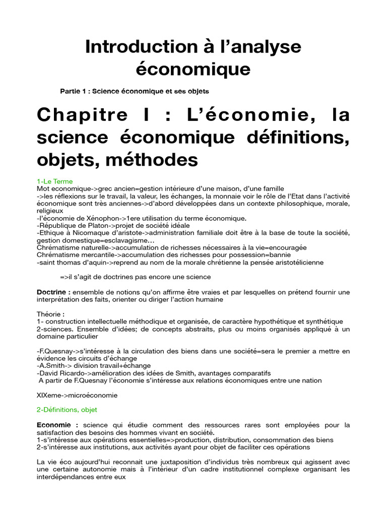 Introduction À L'analyse Économique + Chap 1 | PDF