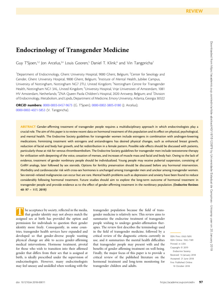 Endocrinology of Transgender Medicine | PDF