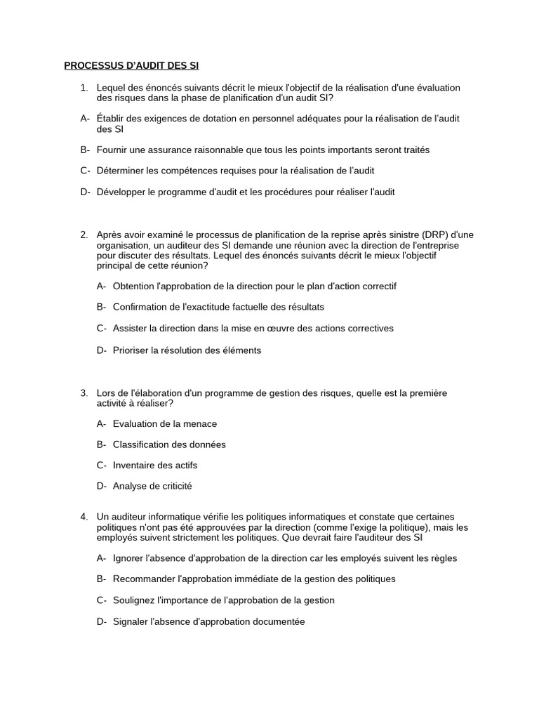 PROCESSUS D'AUDIT DES SI | PDF