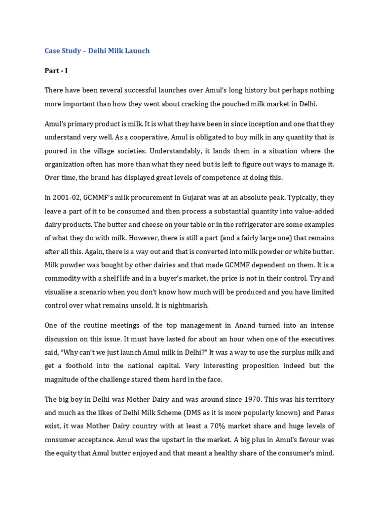 Case Study Delhi Milk Launch | PDF | Dairy | Business