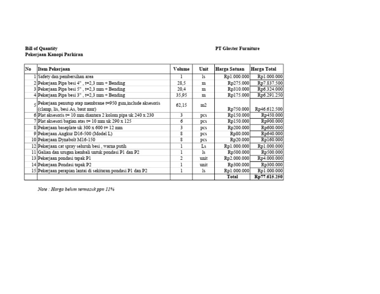 BoQ Kanopi Membrane 5 X 10' | PDF