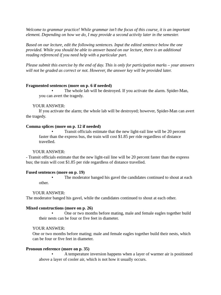 Grammar Worksheet | PDF | Language Mechanics | Syntax