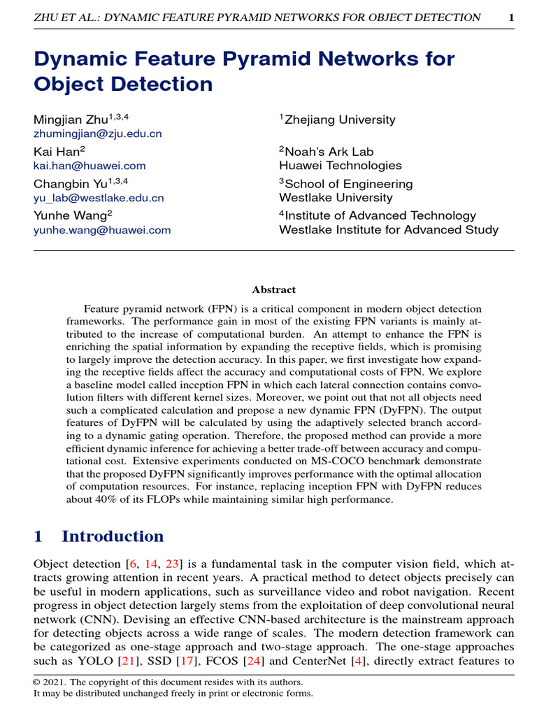Dynamic Feature Pyramid Networks For Object Detection: Zhumingjian@zju ...