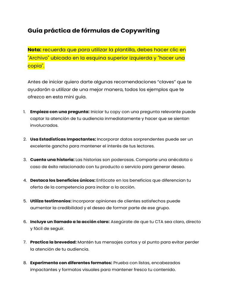 Guía Práctica de Fórmulas de Copywriting - Silvia Triana | PDF