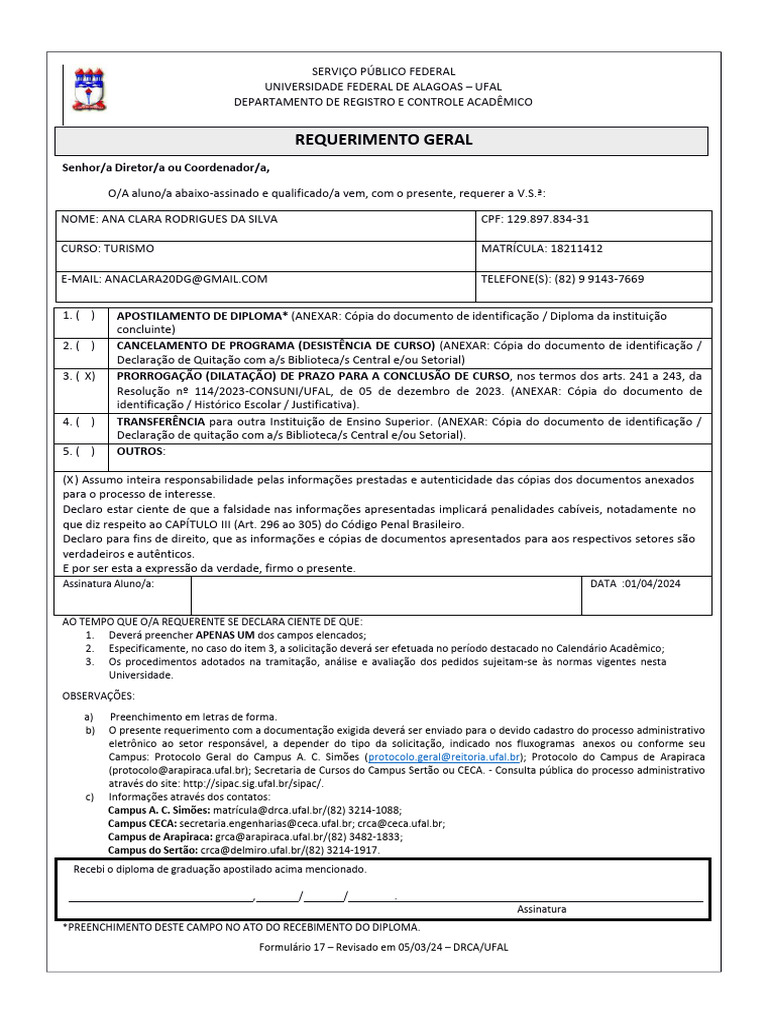 Requerimento Geral Drca | PDF