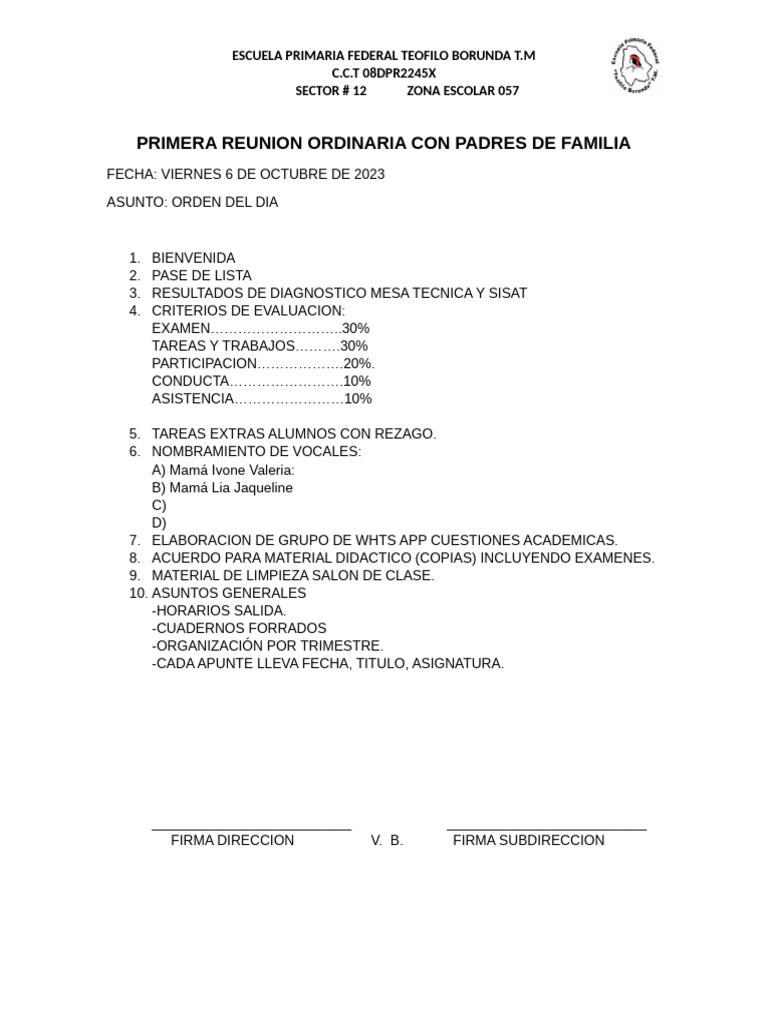 Reunión de Padres: Evaluación y Tareas | PDF | Puntuación | Impresión