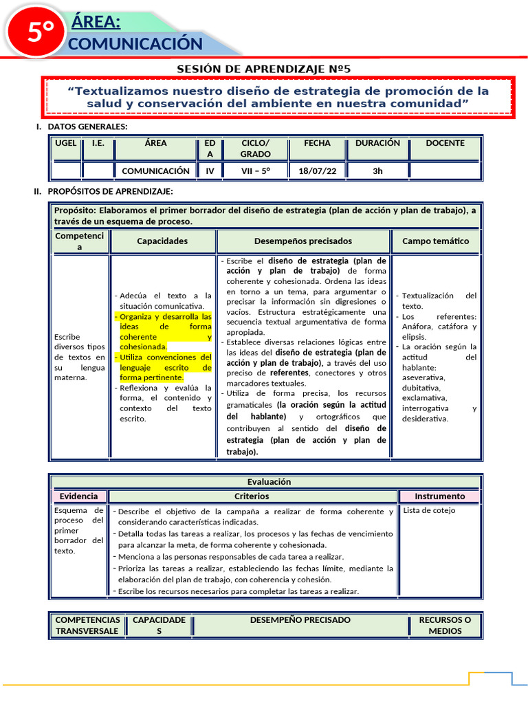 5°SESIÓN DE APRENDIZAJE-SESIÓN5-SEM.3-EXP.4-COMUNICACIÓN | PDF