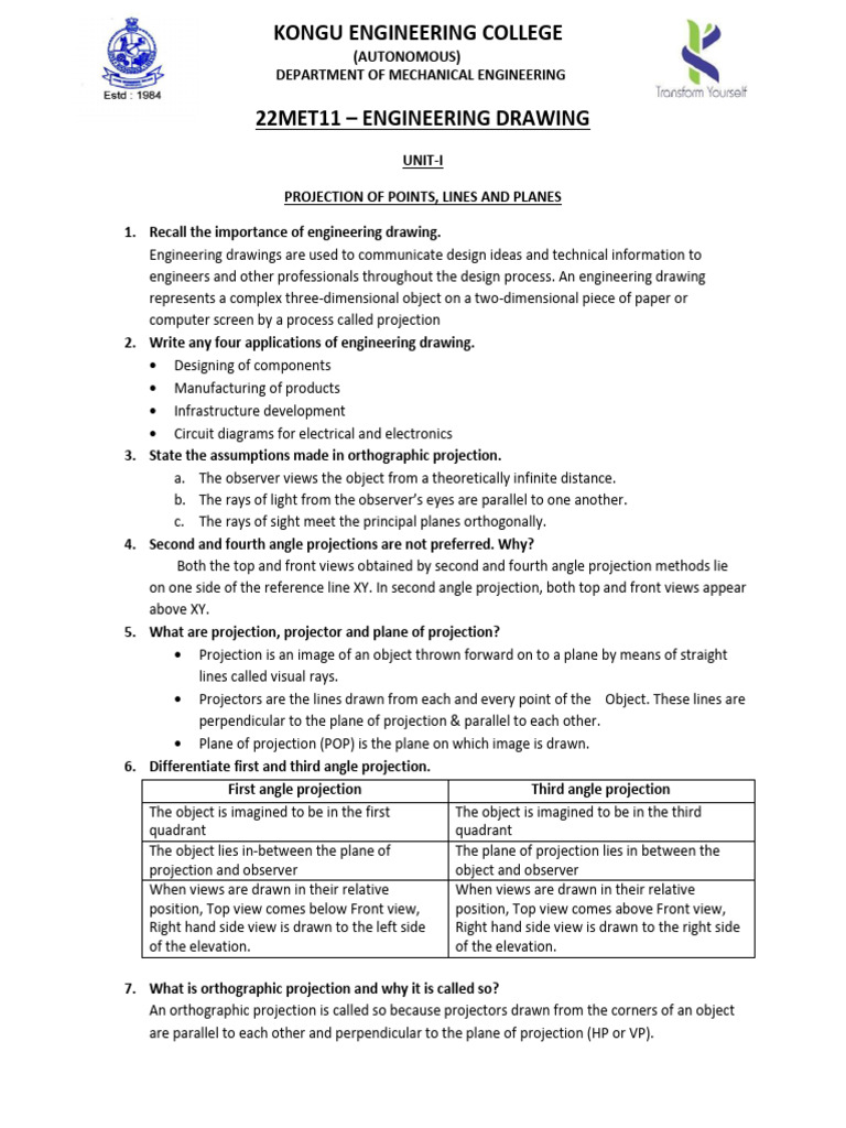 ED Unit I Two Marks | PDF | Geometry | Euclidean Geometry
