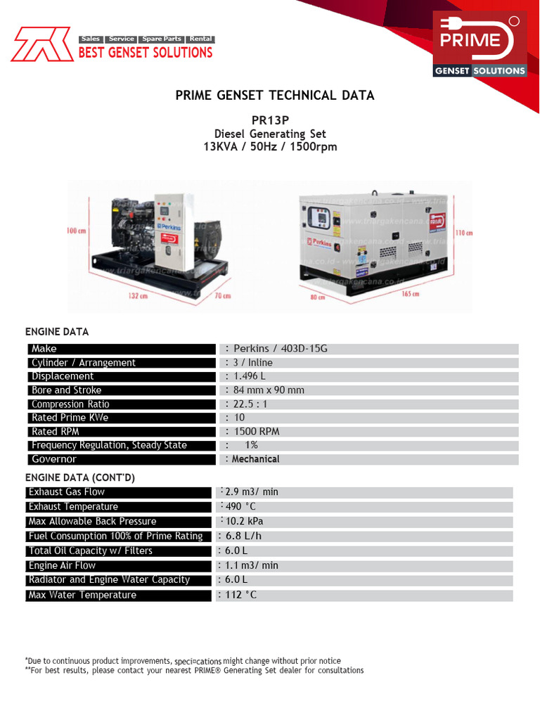 Best Genset Solutions: Prime Genset Technical Data | PDF