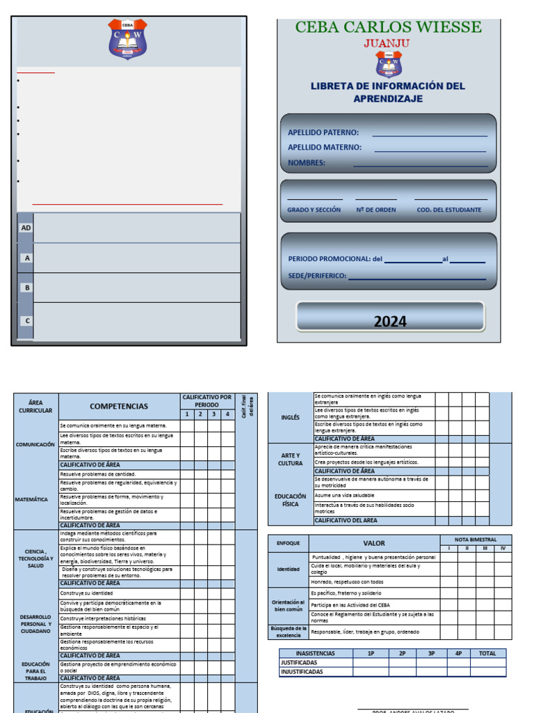 PLANTILLA-LIBRETA-NOTAS-2024 - Avanzado | PDF
