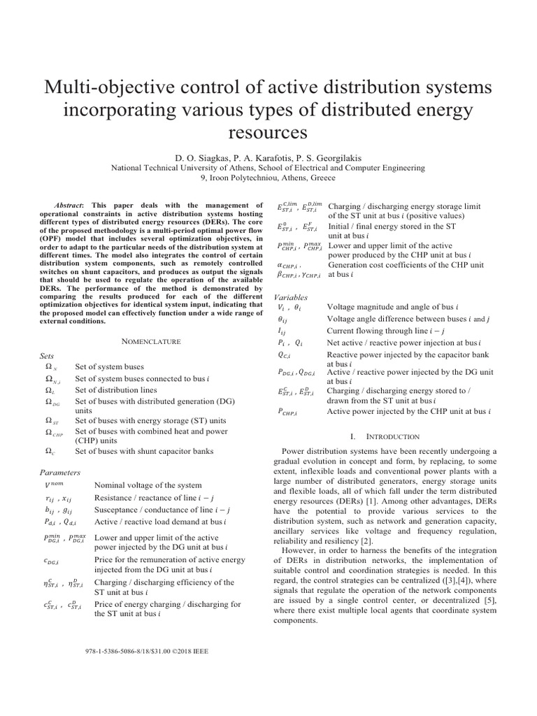 Multi-Objective Control of Active Distribution Systems | PDF